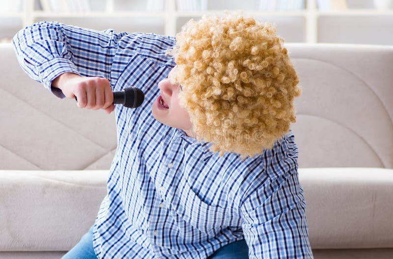 Funny Man Singing Songs in Karaoke at Home Stock Image - Image of live ...