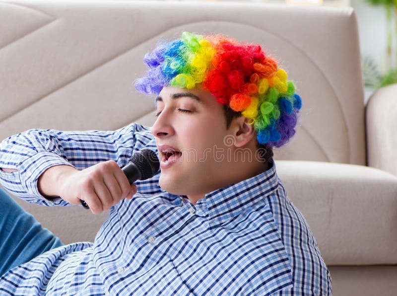 Funny Man Singing Songs in Karaoke at Home Stock Image - Image of ...
