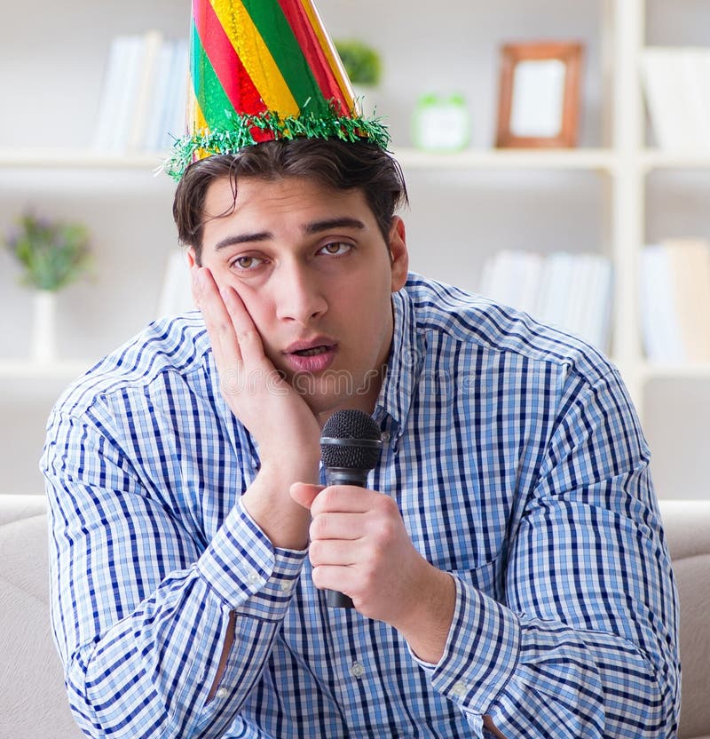 Funny Man Singing Songs in Karaoke at Home Stock Image - Image of disko ...
