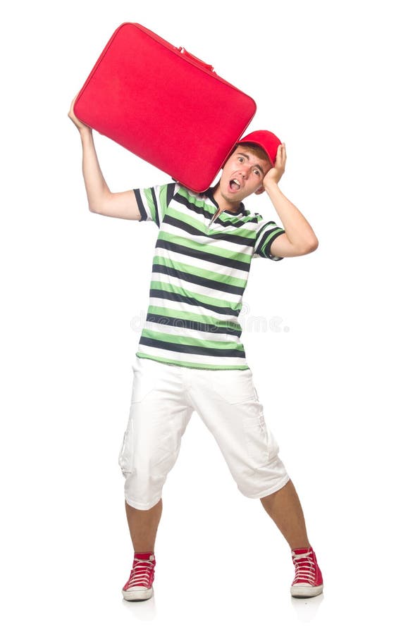 Funny Man with Suitcase Isolated Stock Image - Image of backpack ...