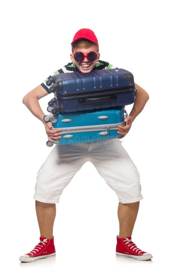 Funny Man with Suitcase Isolated Stock Photo - Image of heavy, funny ...
