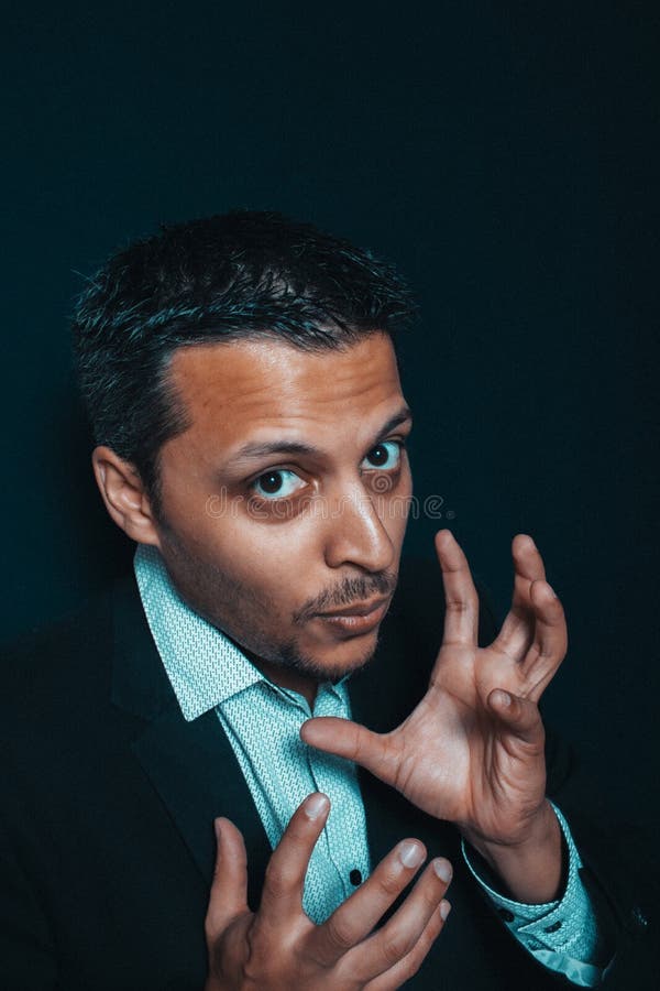 Funny man using his hands stock image. Image of expression - 154425443