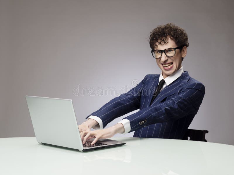 Funny man using laptop stock image. Image of office, nasty - 92803443