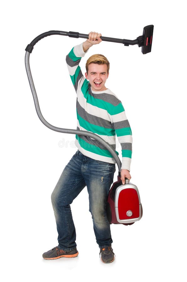 Funny Man with Vacuum Cleaner Stock Image - Image of hoover, funny ...