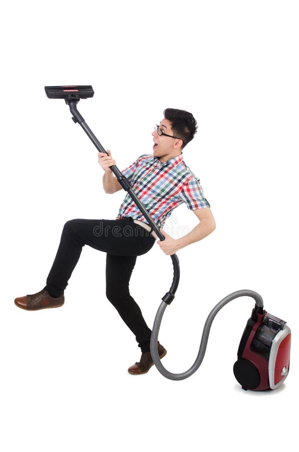 Funny Man with Vacuum Cleaner Stock Photo - Image of humor, comic: 40681004