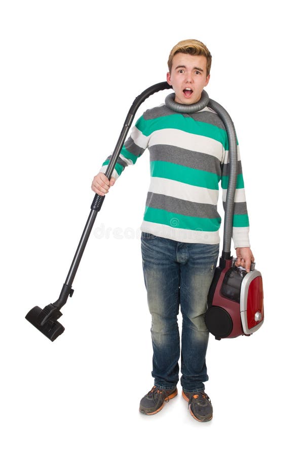 Funny Man with Vacuum Cleaner Stock Photo - Image of household ...