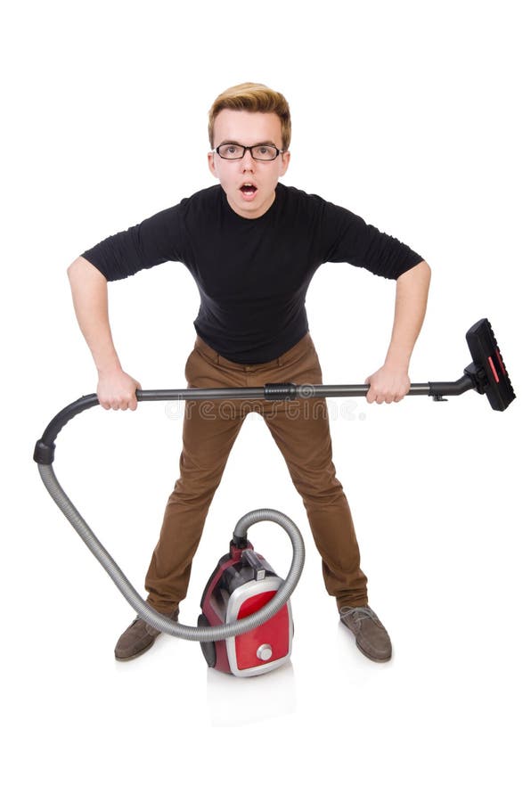 Funny Man with Vacuum Cleaner Stock Photo - Image of dirty, electric ...