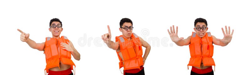 Funny Man Wearing Orange Safety Vest Stock Photo - Image of poses ...