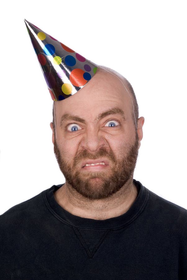 Funny Man Wearing a Party Hat Stock Image - Image of person, expression ...