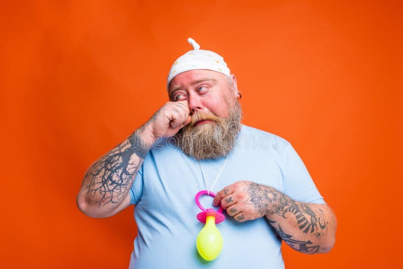 Funny Man with Wig Act Like a Baby and Cries for Something Stock Photo ...