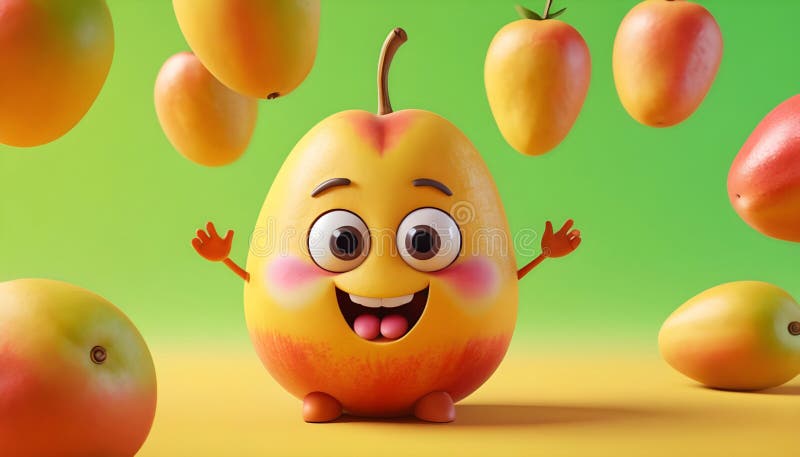 Funny Mango Character with Face and Eyes. 3D Rendering Stock ...