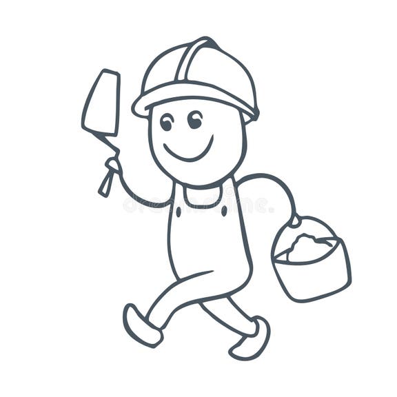 Funny mason worker draw stock vector. Illustration of builder - 163243741