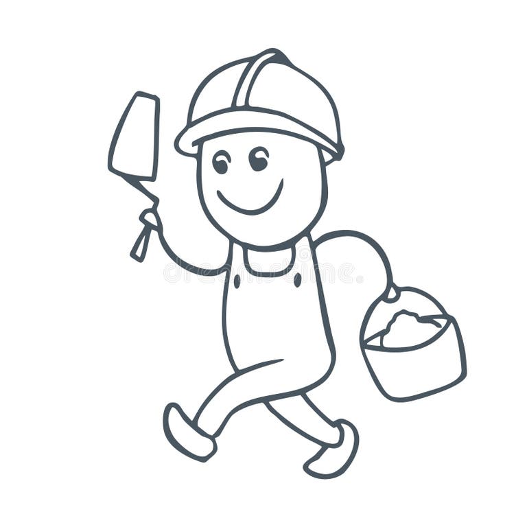 Funny mason worker draw stock vector. Illustration of builder - 163243741