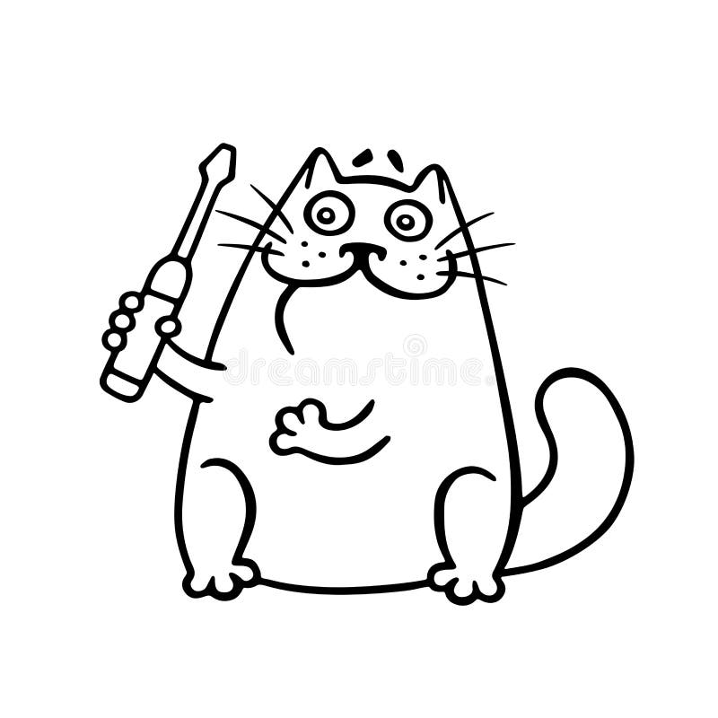 Funny Master Cat and Screwdriver. Vector Illustration. Stock Vector ...
