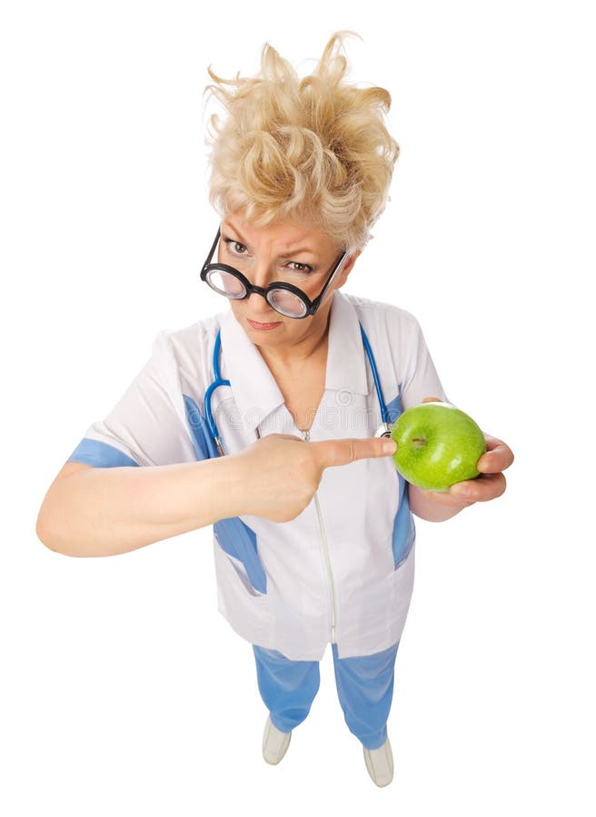 Funny Mature Doctor with Nerd Glasses and Apple Stock Photo - Image of ...