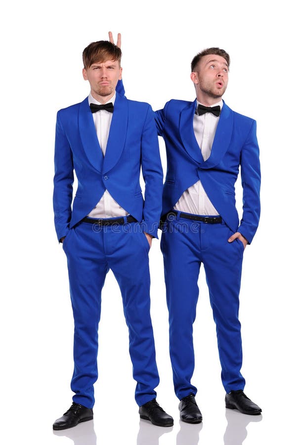 Funny Men Dressed in Blue Suite Stock Photo - Image of expression ...