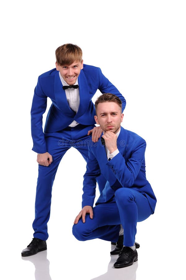 Funny Men Dressed in Blue Suite Stock Image - Image of businessman ...