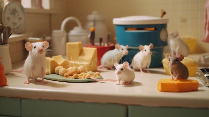 Funny Mice Doing Chores and Enjoying Life Stock Illustration ...