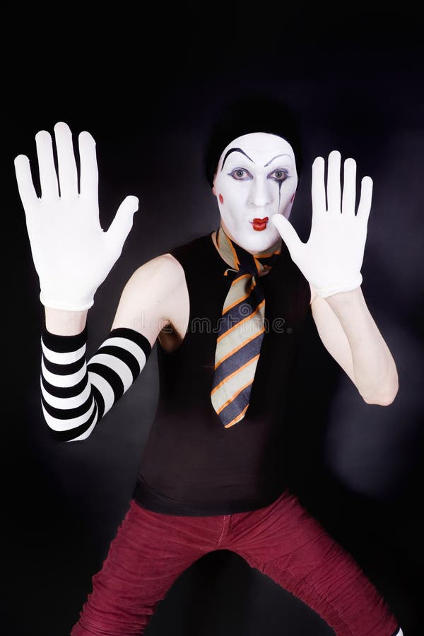 Male Mime Artist Performing Isolated on White Background Stock Image ...