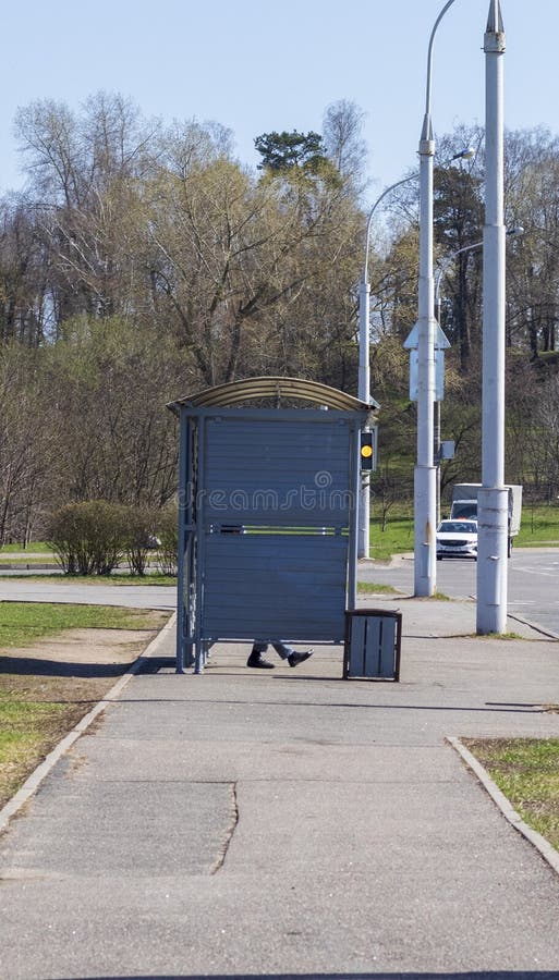 Funny Moment. Bus Stop in the City. Streets Stock Image - Image of ...