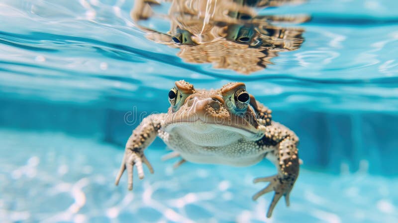 Hilarious Underwater Scene Toad in Pool Plays Deep Dive Action, Ai ...