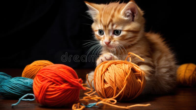 A Funny Moment from Life with a Cat and a Ball of Thread Stock ...
