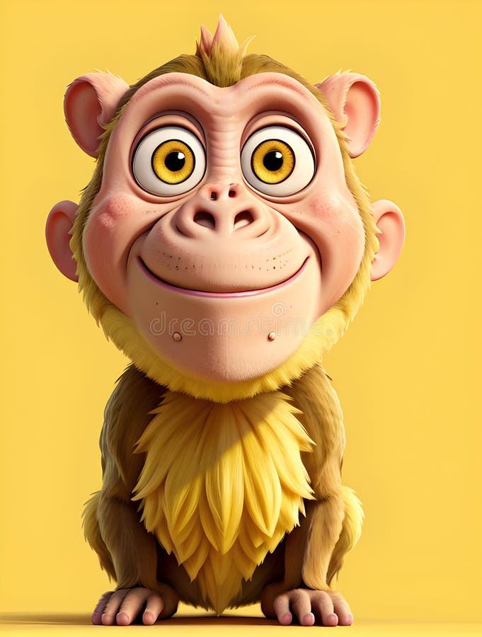 Funny Monkey Character on Yellow Stock Illustration - Illustration of ...