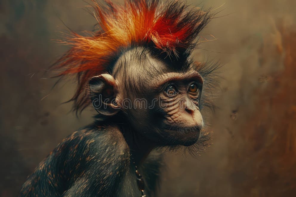 Funny Monkey with a Colored Punk Mohawk Stock Image - Image of park ...