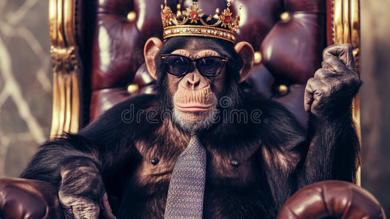 Funny Monkey Crown. Chimpanzee Wearing Tie with Crown and Sunglasses ...