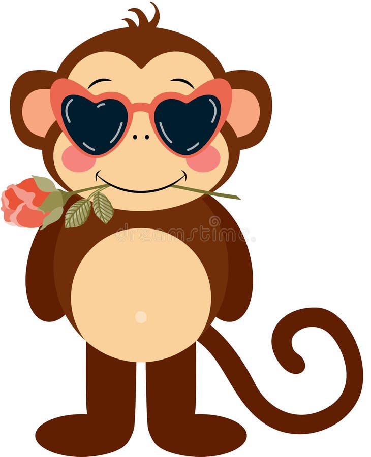 Funny Monkey Holding a Rose with Mouth Stock Vector - Illustration of ...