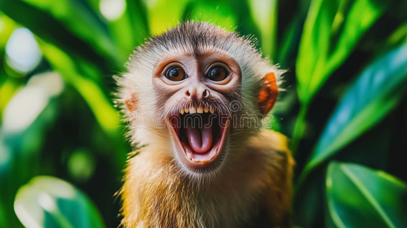 Funny Monkey with Open Mouth Making Faces in Jungle Stock Photo - Image ...