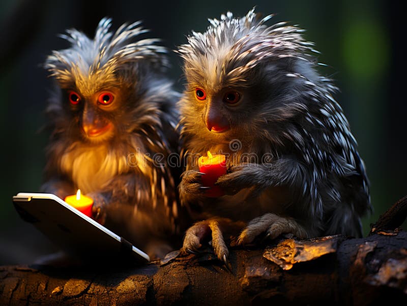 Funny Monkey is Using Mobile Phone. Stock Image - Image of tree ...