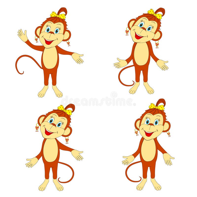 Funny Monkey in Various Poses Stock Illustration - Illustration of ...