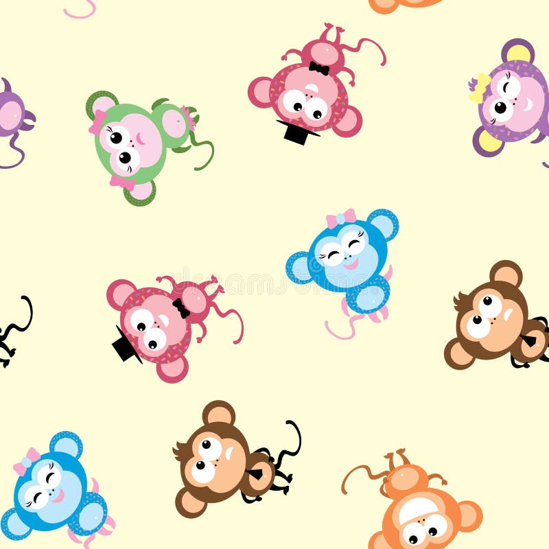 Funny Monkeys Seamless Pattern,cute Wild Animals, Stock Vector ...