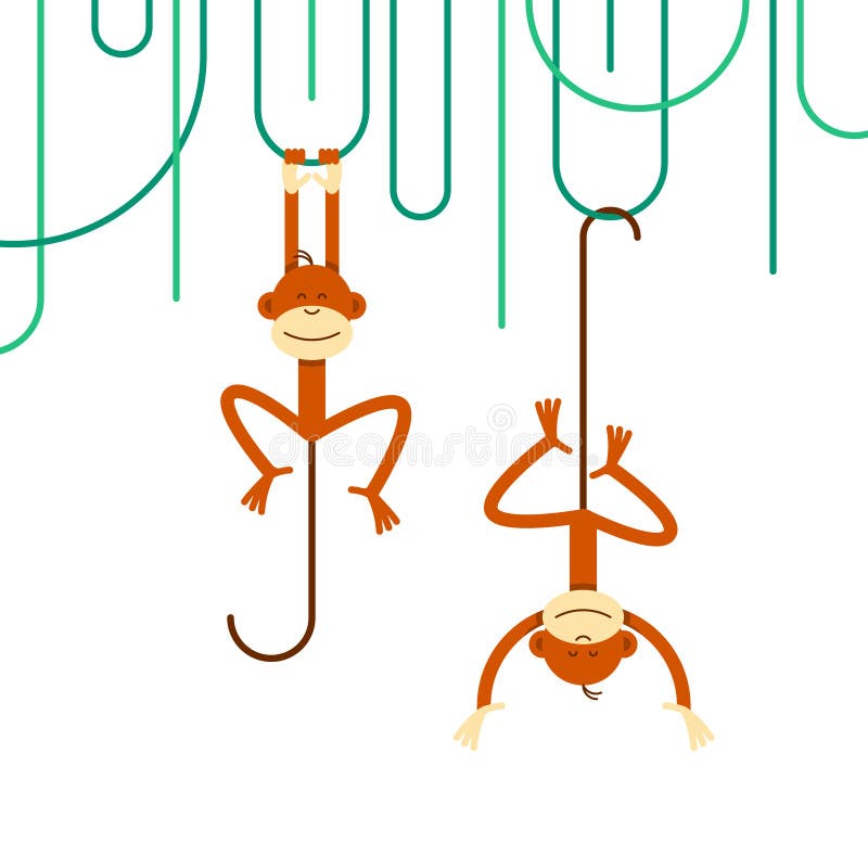 Funny Monkeys Smiling and Hanging Stock Vector - Illustration of kids ...