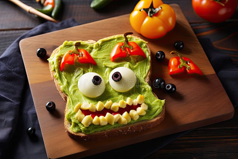 Funny Monster Avocado Toast for Halloween Stock Illustration ...
