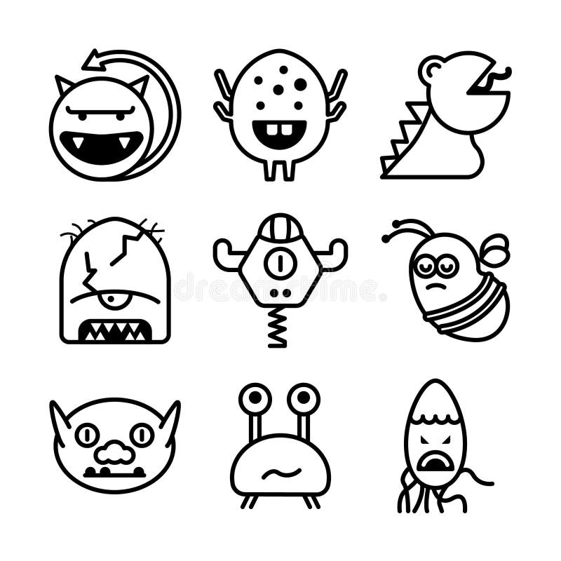 Funny monster icons set stock vector. Illustration of smile - 165467111