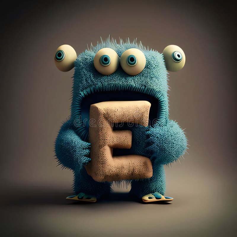 Funny Monster with Letter E, 3d Render, Square Image Stock Illustration ...