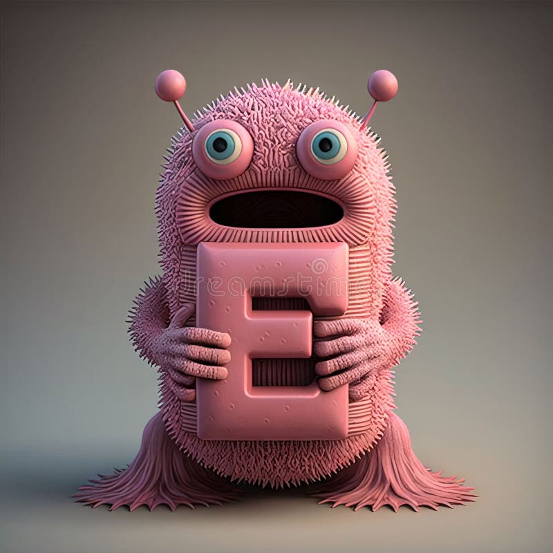 Funny Monster with a Letter E, 3d Render, Square Image Stock ...