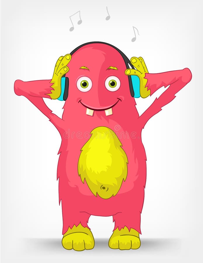 Funny Monster. Listening To Music. Stock Vector - Illustration of ...