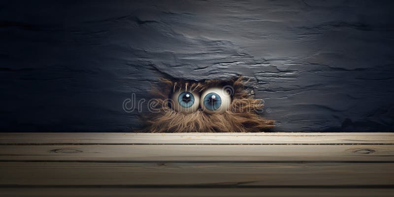 Funny Monster Peeks Out from Around Corner , Concept of Surprise ...