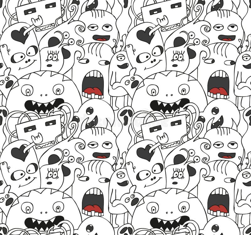 Funny Monsters Seamless Vector Pattern Stock Vector - Illustration of ...