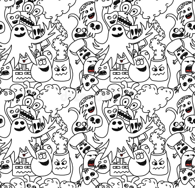 Funny Monsters Seamless Vector Pattern Stock Vector - Illustration of ...
