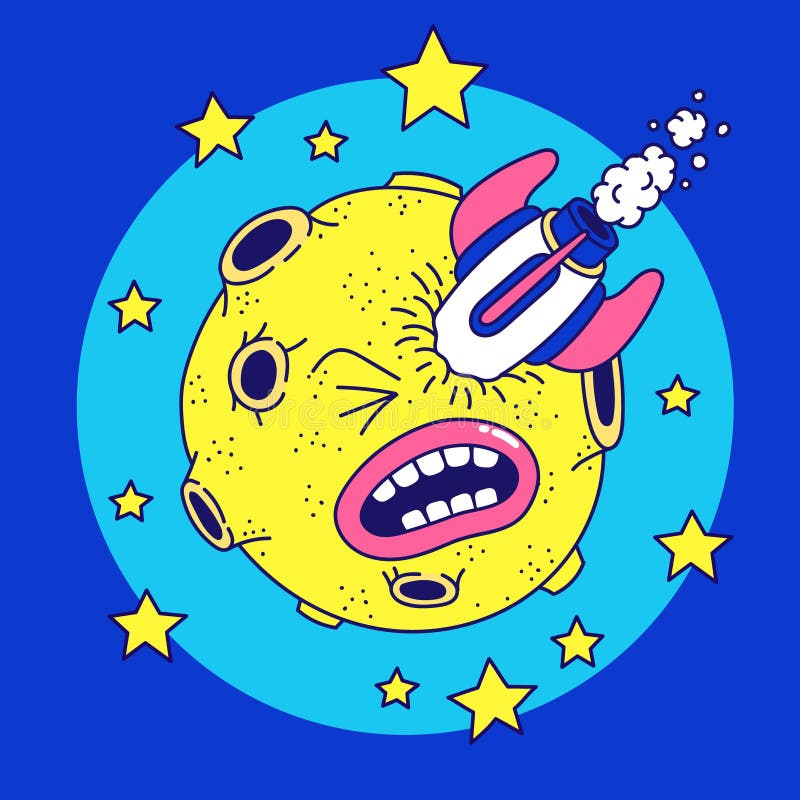 Funny Moon with a Rocket in the Eye Stock Vector - Illustration of ...