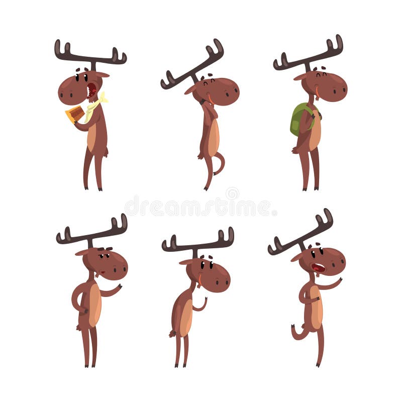 Funny Moose Characters Set. Elk Standing on Hind Legs Cartoon Vector ... Funny Moose Characters Set. Elk Standing on Hind Legs Cartoon Vector ...