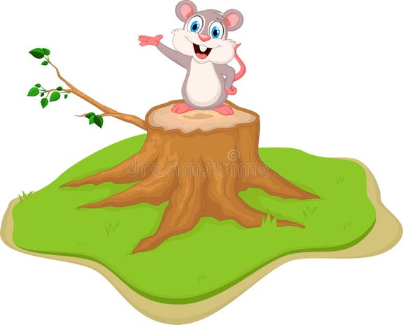 Funny Mouse Cartoon on Tree Stump Stock Illustration - Illustration of ...