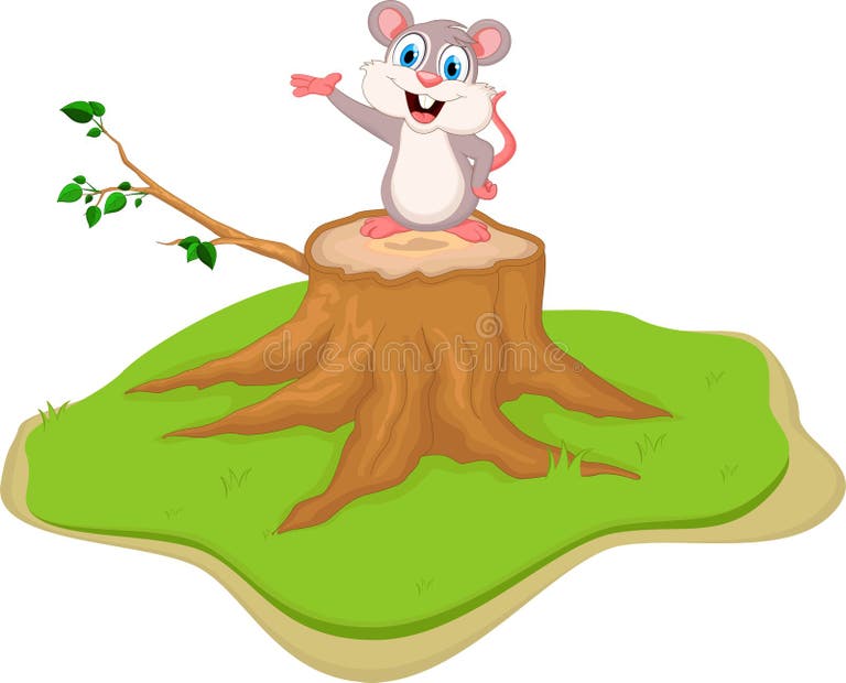Funny Mouse Cartoon on Tree Stump Stock Illustration - Illustration of ...