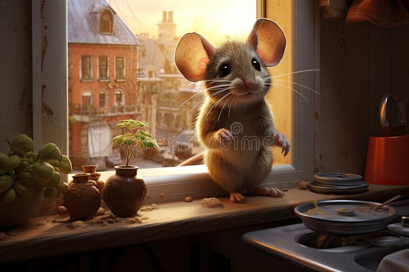 Funny mouse in the kitchen stock illustration. Illustration of ...