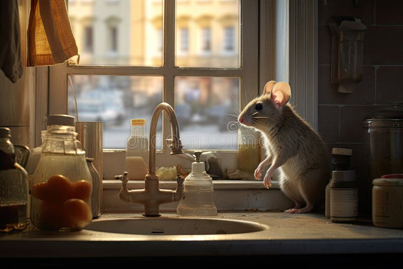 Funny mouse in the kitchen stock illustration. Illustration of small ...