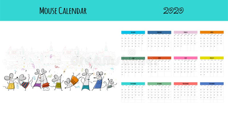 Funny Mouses, Symbol of 2020 Year. Calendar Design Stock Vector ...